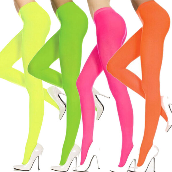 Ladies Neon Opaque Tights Adult’s Denier Fancy Dress Full Toe Tights UK ...